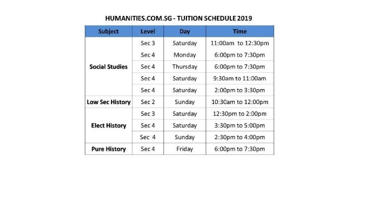 Our latest tuition schedule - Humanities Tuition Centre
