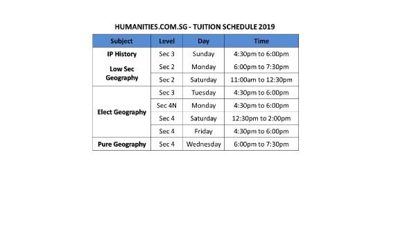 Our latest tuition schedule - Humanities Tuition Centre